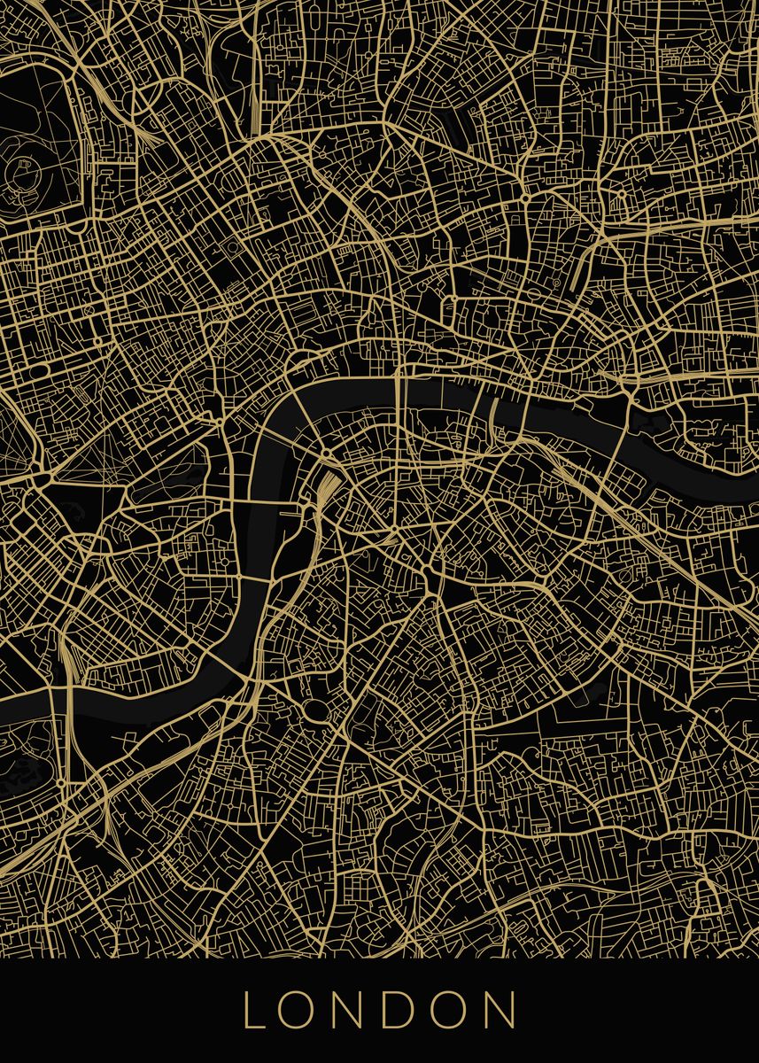 'London Map Black Gold' Poster, picture, metal print, paint by dkDesign ...