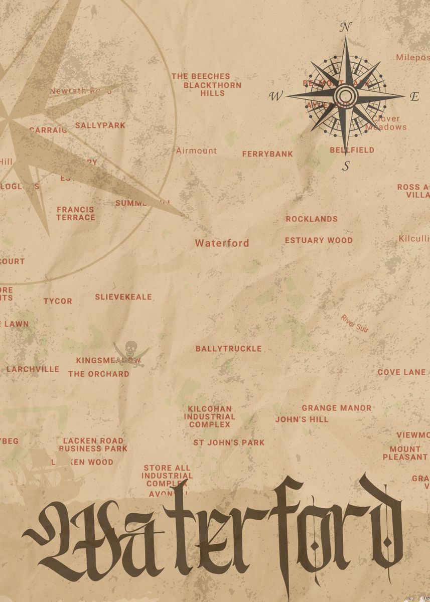 'Waterford City Pirate Map' Poster by Simon Clement | Displate