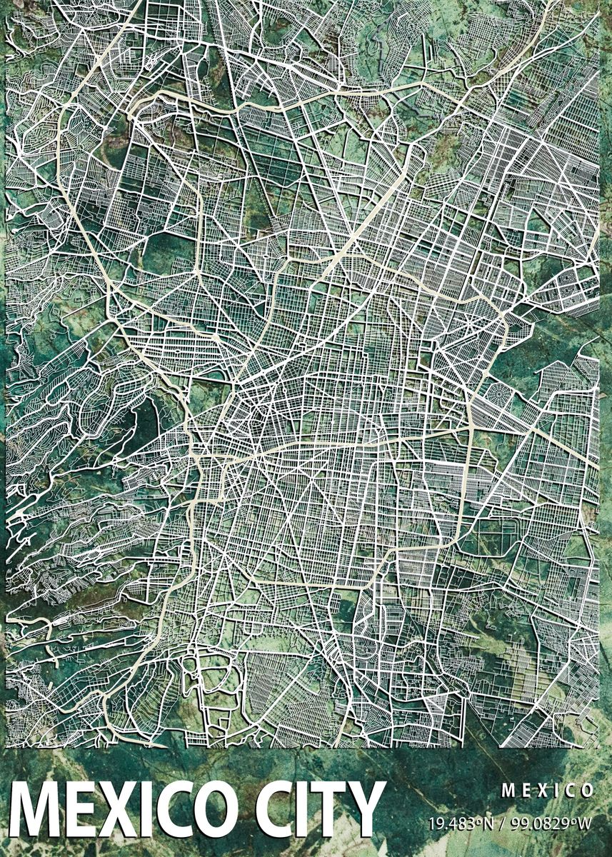 'Mexico City Map Green' Poster by Tim Hinz | Displate