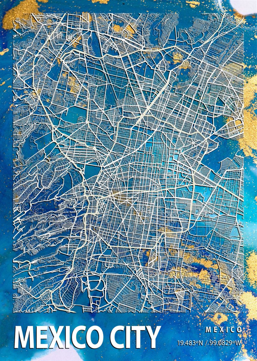 'Mexico City CDMX Map' Poster, picture, metal print, paint by Tim Hinz ...