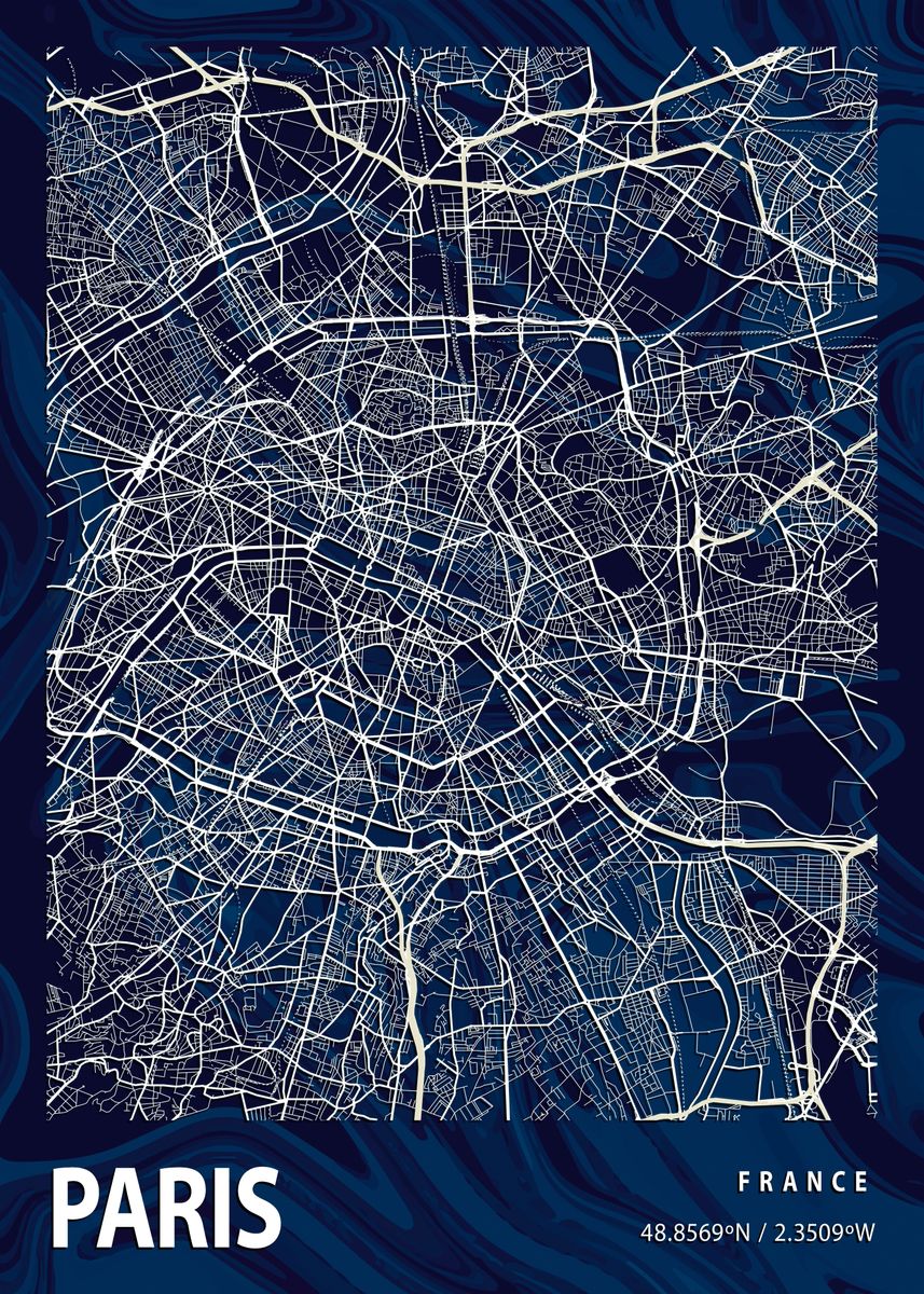 'Paris City Map France ' Poster, picture, metal print, paint by Max ...