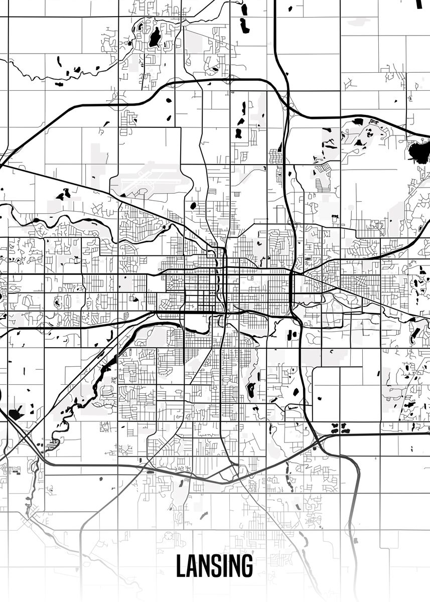 'Lansing white map' Poster, picture, metal print, paint by LUNGHISTE ...