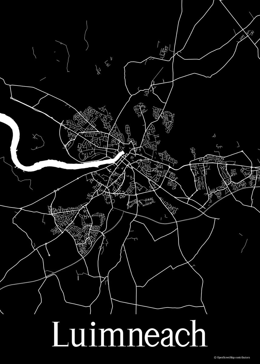 'Luimneach Black Map' Poster, picture, metal print, paint by Mappingz ...