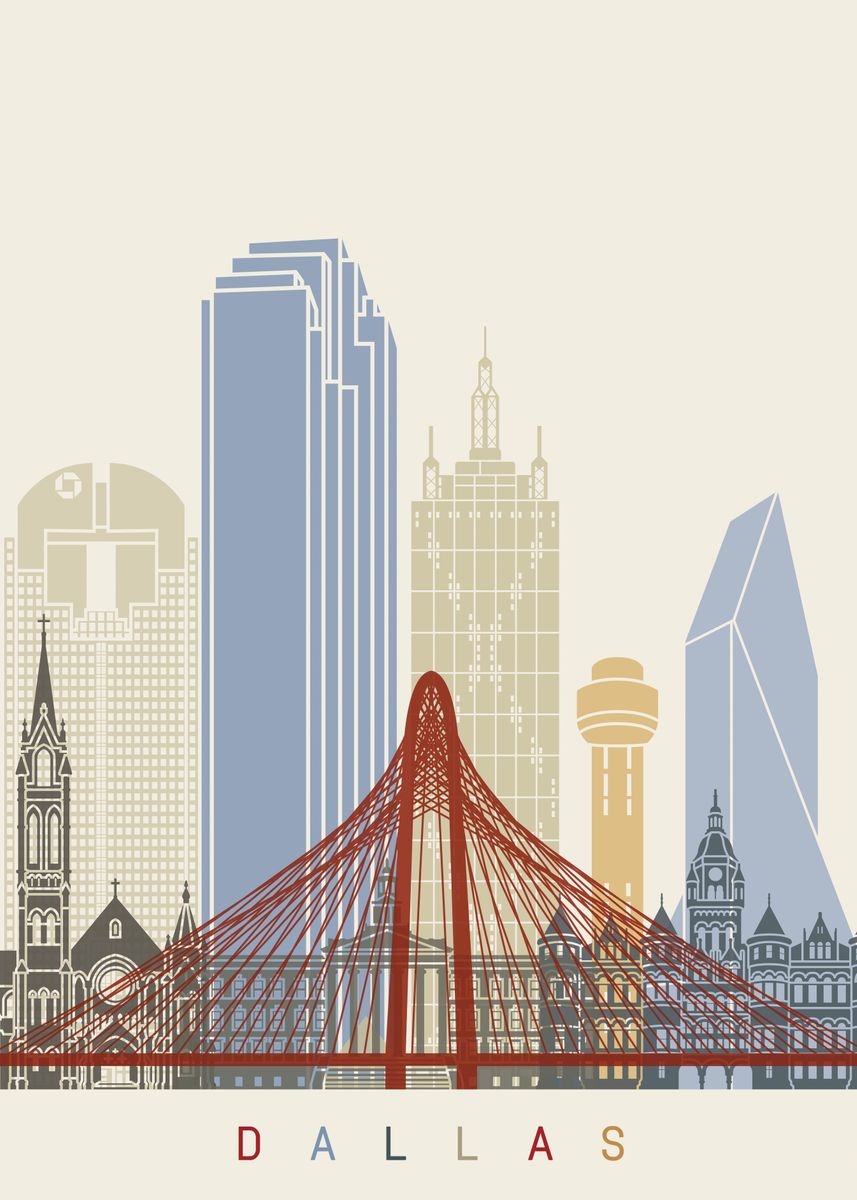 'Dallas skyline' Poster, picture, metal print, paint by Cristina Romero ...
