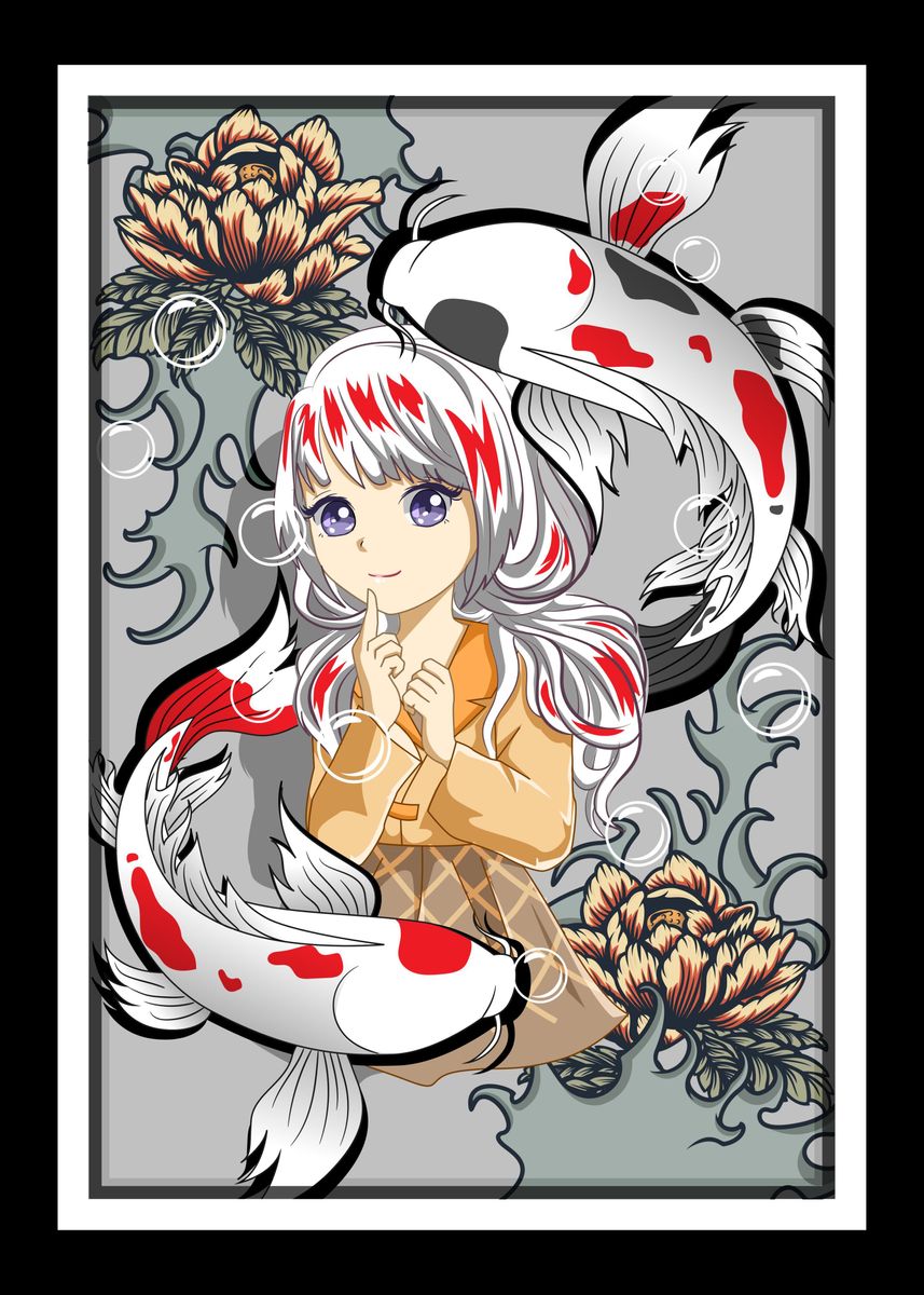 'Koi Fish Japanese Anime' Poster, picture, metal print, paint by ...