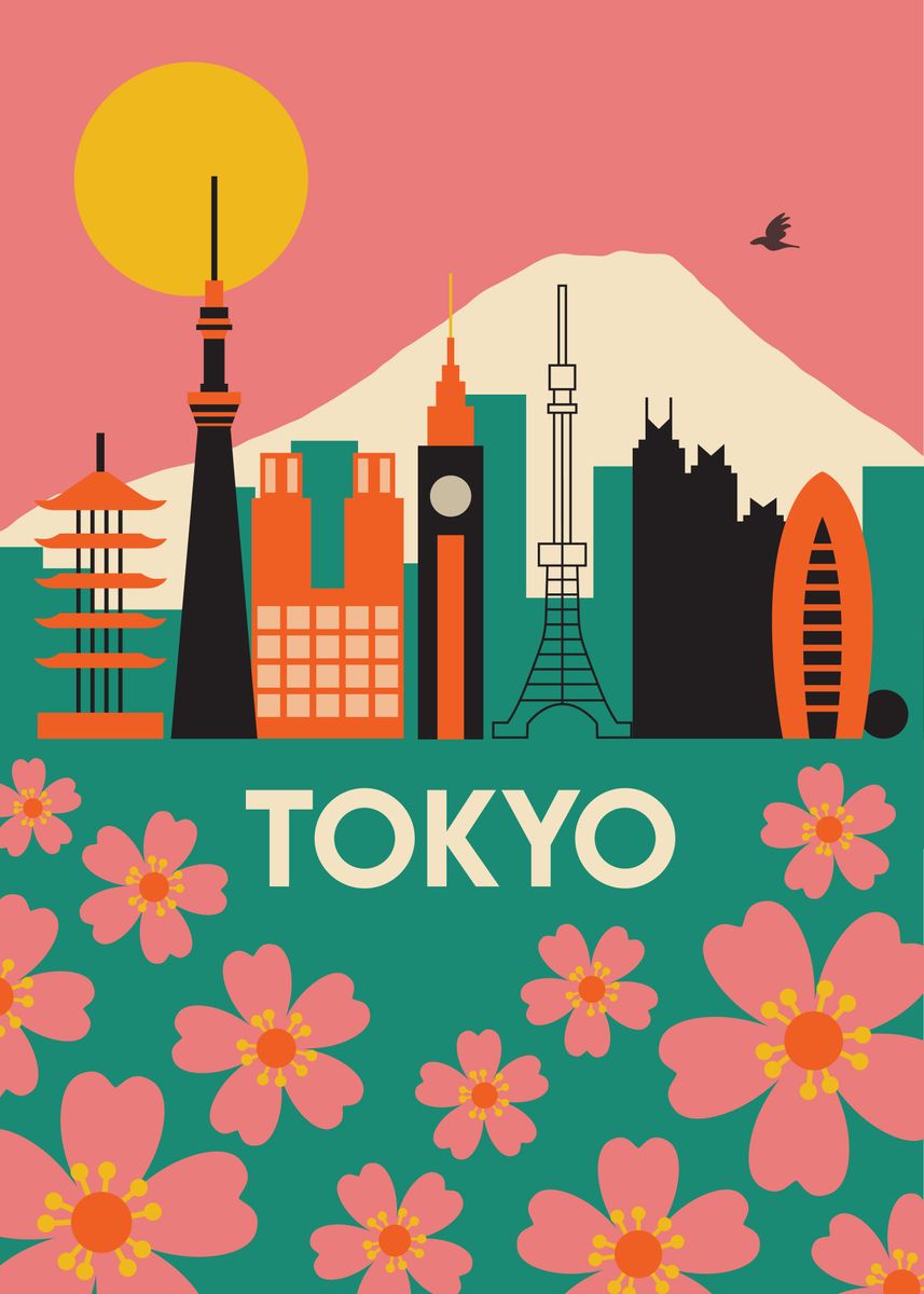 'Tokyo City Skyline' Poster, picture, metal print, paint by Cheryl ...