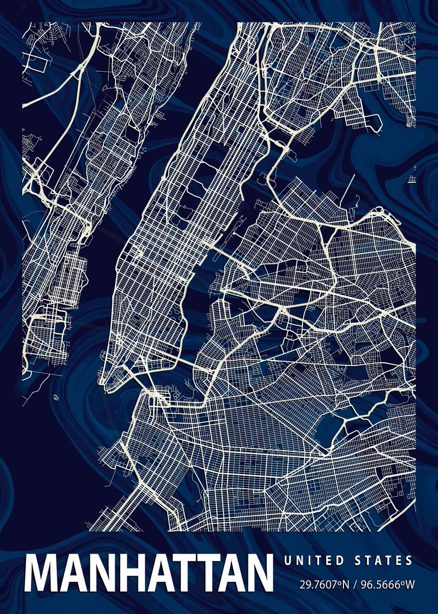 'Mahnattan New York Map USA' Poster, picture, metal print, paint by Max ...