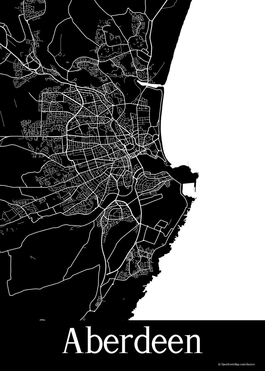 'Aberdeen UK Black Map' Poster, picture, metal print, paint by Mappingz ...