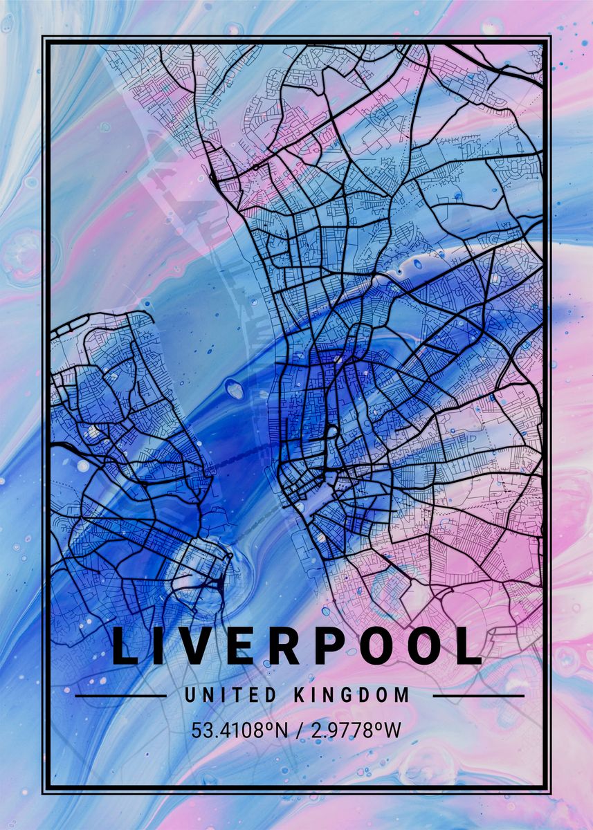 'Liverpool City Map England' Poster, picture, metal print, paint by Max ...