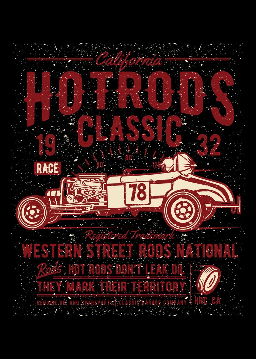 'Hot Rods Race Classic' Poster, picture, metal print, paint by ...