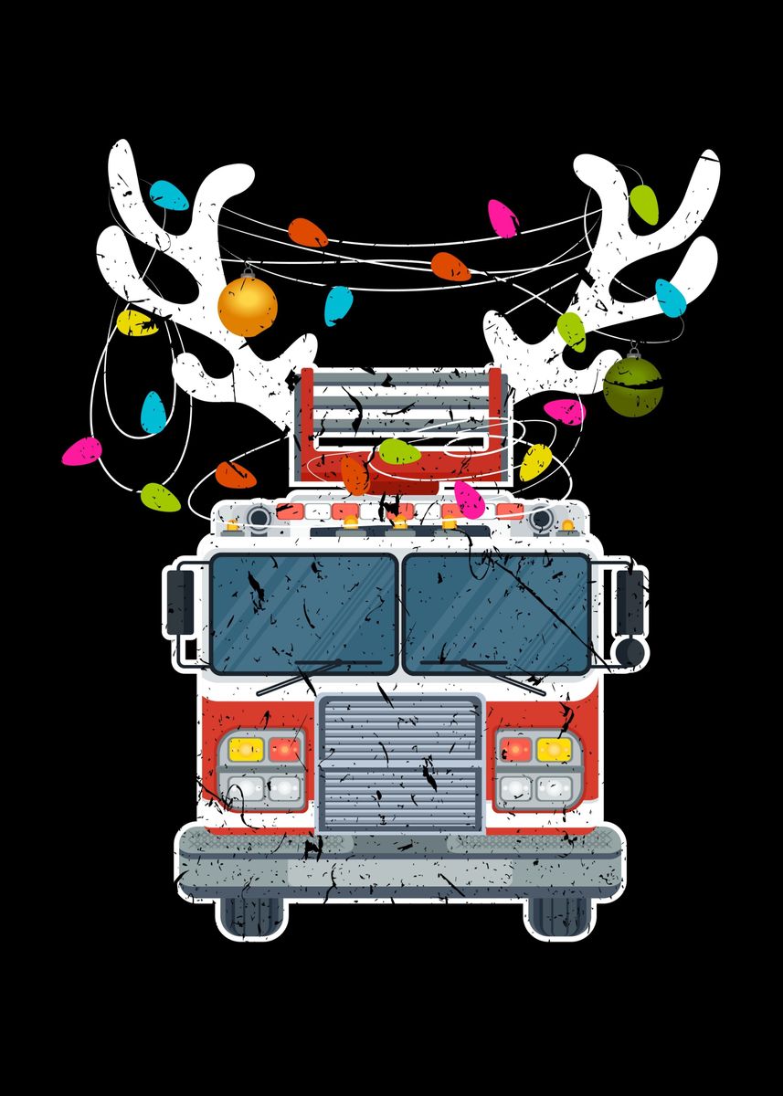 'Christmas Fire Truck Xmas' Poster by HumbaHarry Geitner | Displate