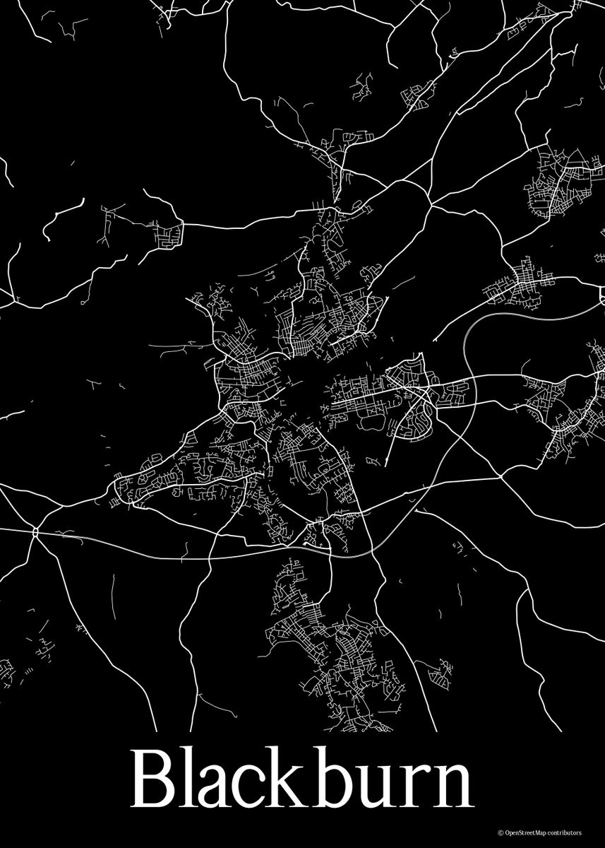 'Blackburn UK Black Map' Poster by Mappingz | Displate