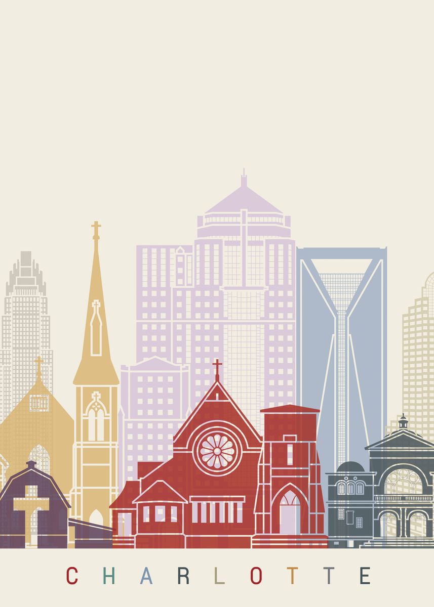 'Charlotte skyline' Poster by Cristina Romero | Displate