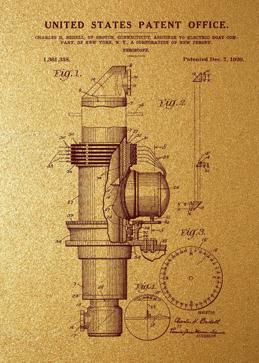 '13 Periscope Patent 1920' Poster, picture, metal print, paint by ...