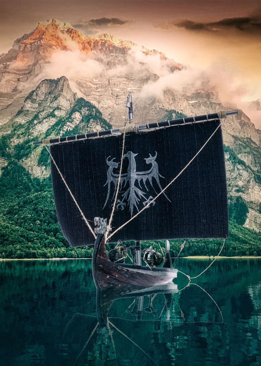 'Viking ship' Poster, picture, metal print, paint by Wes Jones | Displate