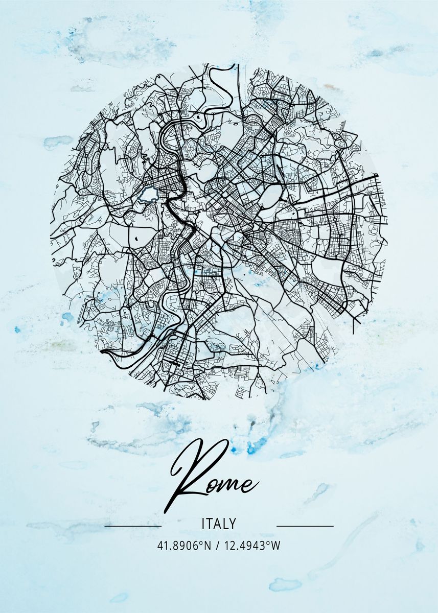 'Rome Alpha Watercolor Map' Poster, picture, metal print, paint by Tien ...