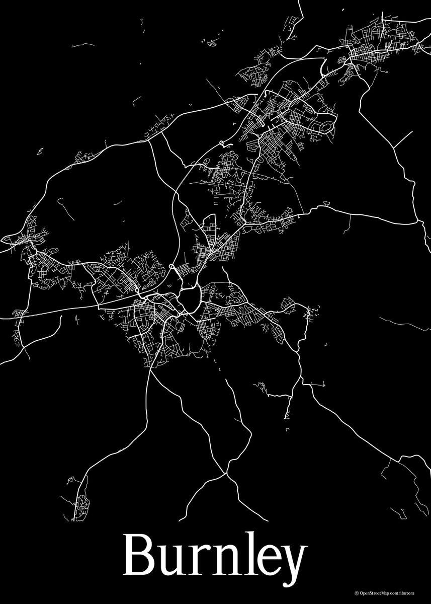 'Burnley UK Black Map' Poster by Mappingz | Displate