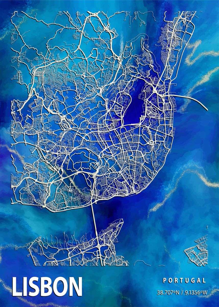 'Lisbon City Map Portugal' Poster by Max Ronn | Displate