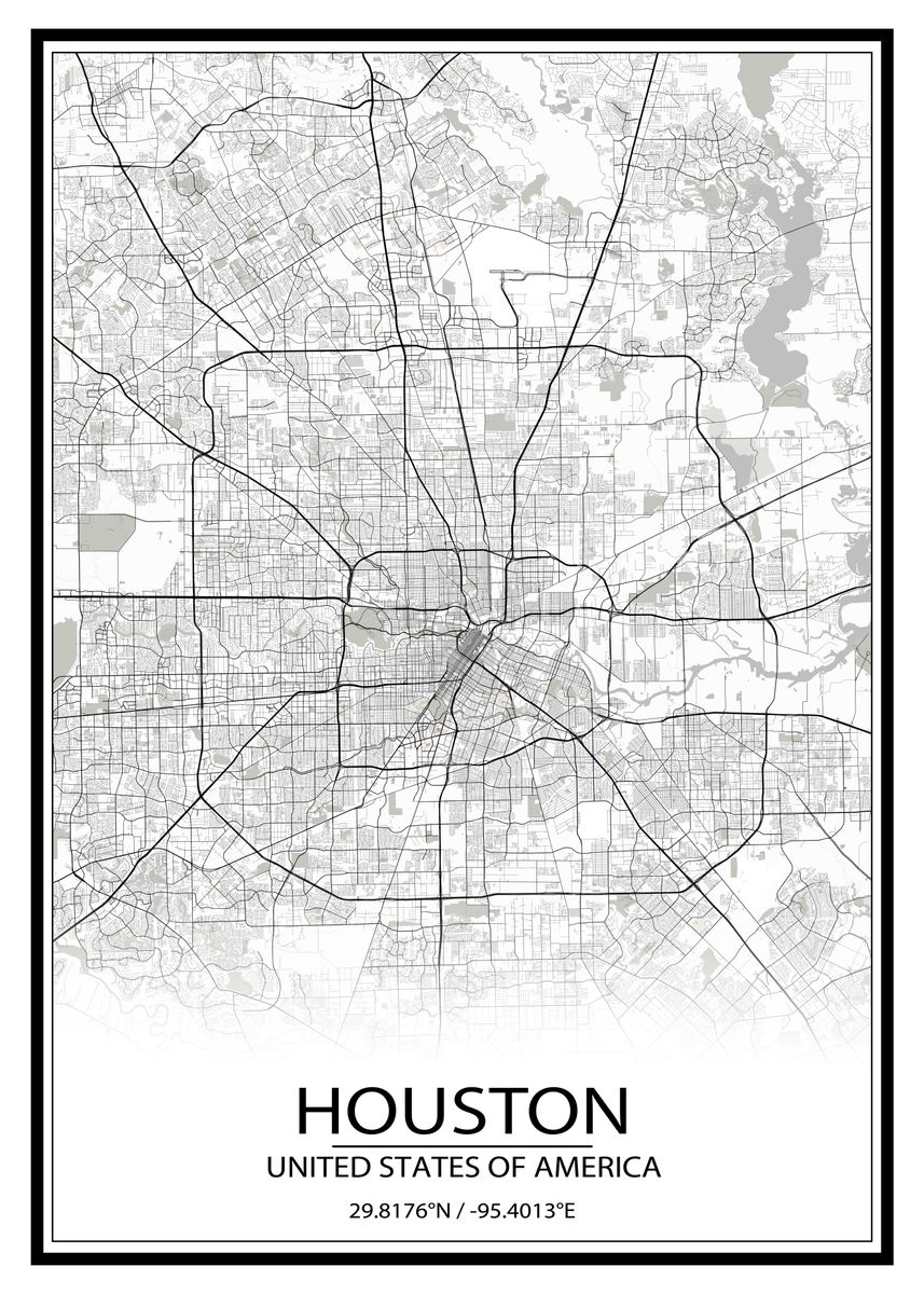'Houston White Map' Poster by Wall Art Physical | Displate