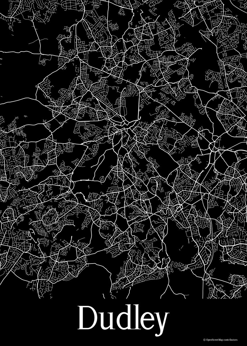 'Dudley UK Black Map' Poster by Mappingz | Displate