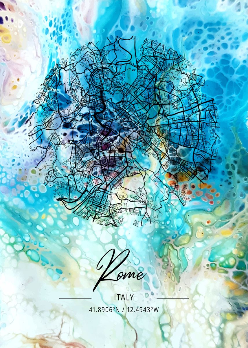 'Rome City Map Italy marble' Poster, picture, metal print, paint by Max ...