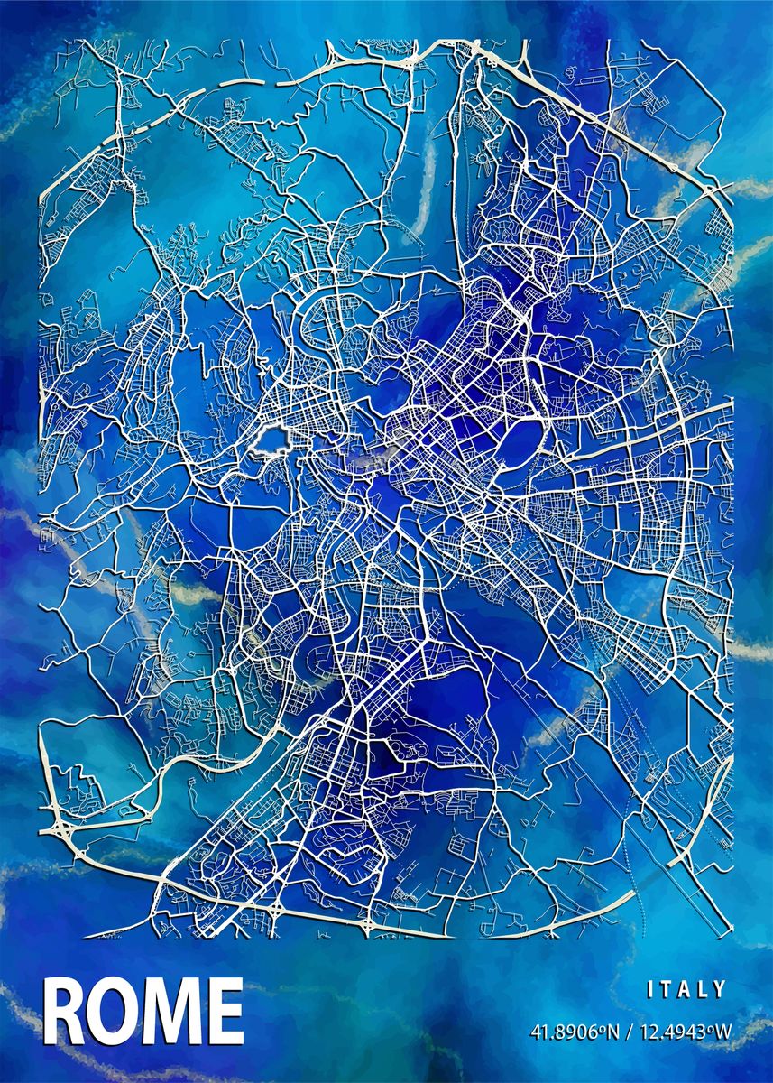 'Rome City Map Italy marble' Poster, picture, metal print, paint by Max ...