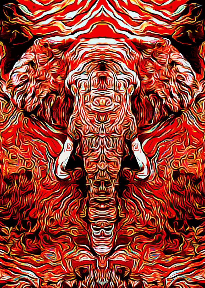 'Elephant Flaming Safari' Poster, picture, metal print, paint by ...
