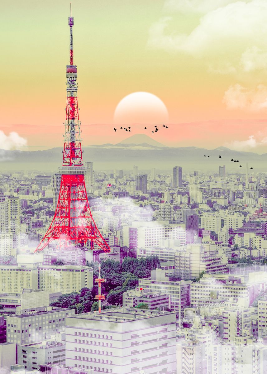 'Red Tokyo Tower' Poster, picture, metal print, paint by Ziartz Poster ...
