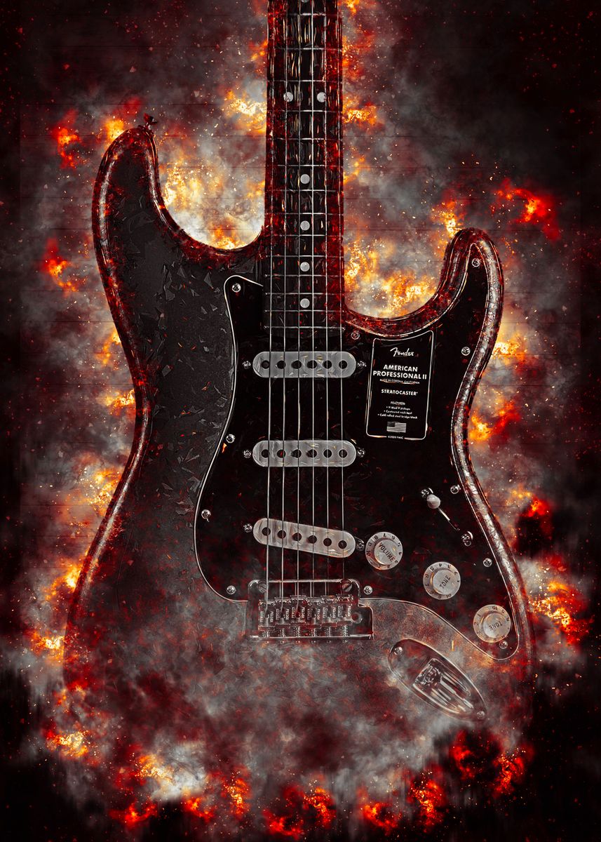 'Fender Stratocaster Fire' Poster, picture, metal print, paint by Cris ...