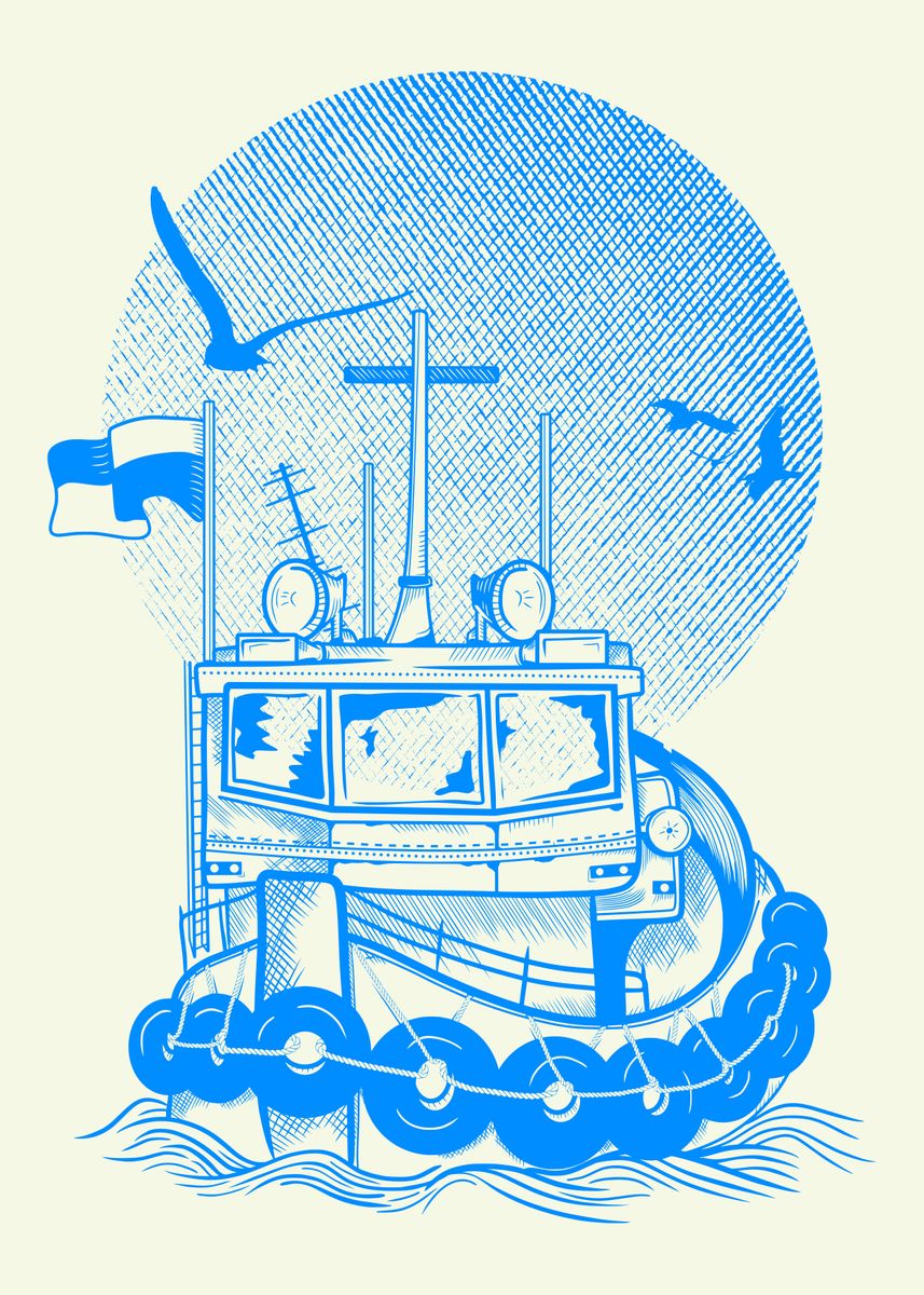 'Tugboat' Poster, picture, metal print, paint by mailbox disco | Displate