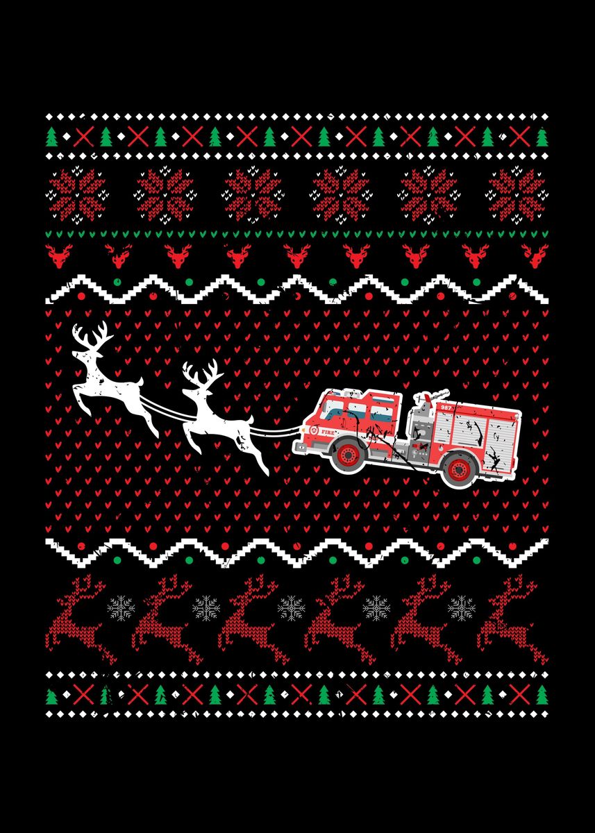 'Xmas Fire Truck Christmas' Poster, picture, metal print, paint by ...