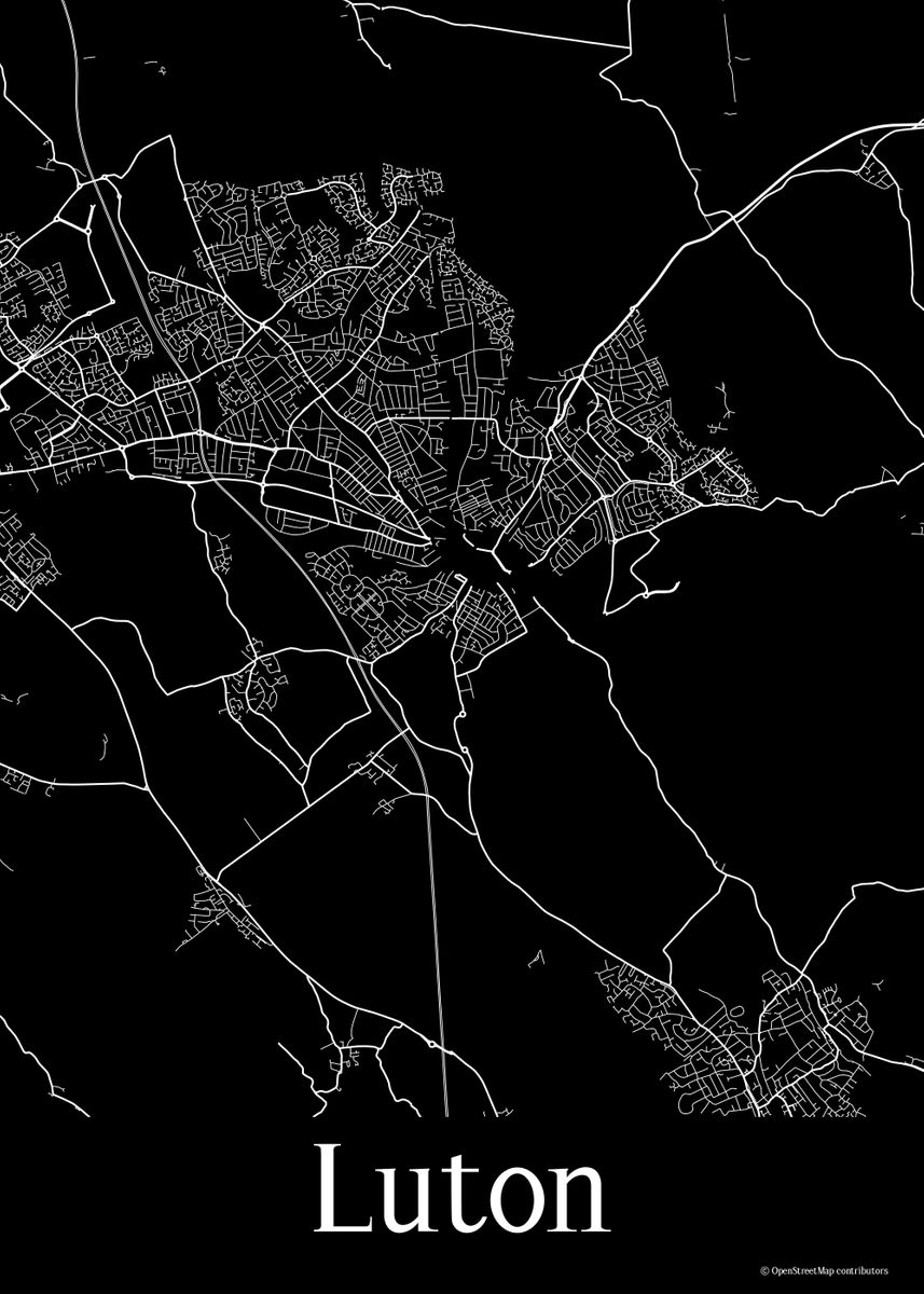'Luton UK Black Map' Poster, picture, metal print, paint by Mappingz ...
