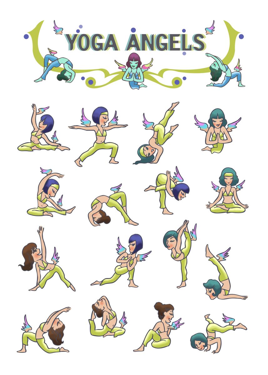 'YOGA angels' Poster, picture, metal print, paint by Jatuchoti ...