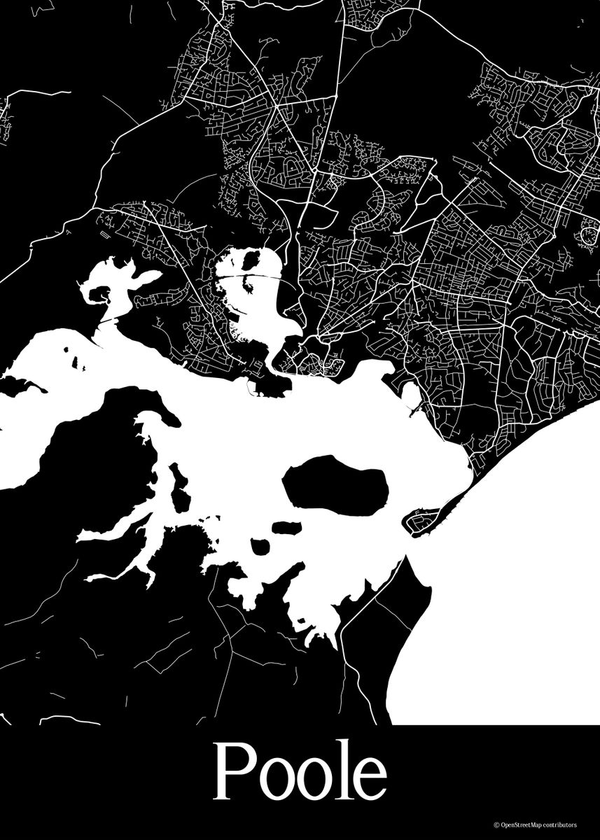 'Poole UK Black Map' Poster, picture, metal print, paint by Mappingz ...
