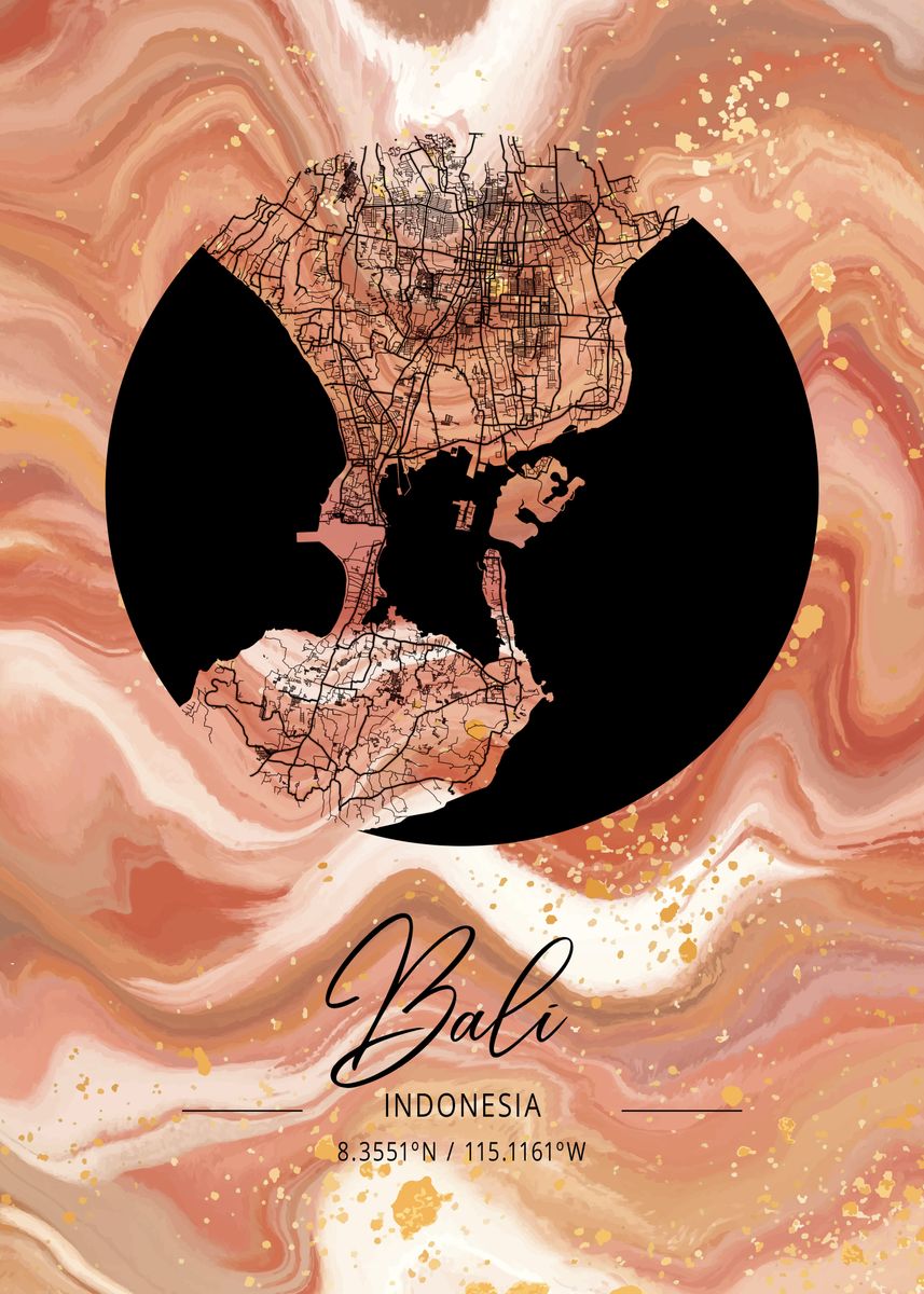 'Bali Map Indonesia marble' Poster by Max Ronn | Displate