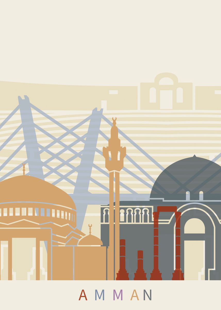 'Amman skyline poster' Poster, picture, metal print, paint by Cristina ...