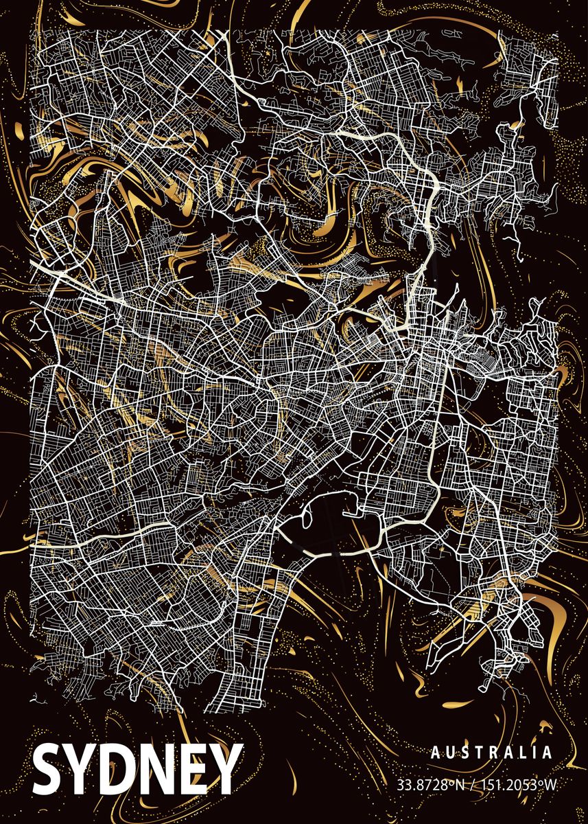 'Sydney City Map Australia' Poster, picture, metal print, paint by Max ...