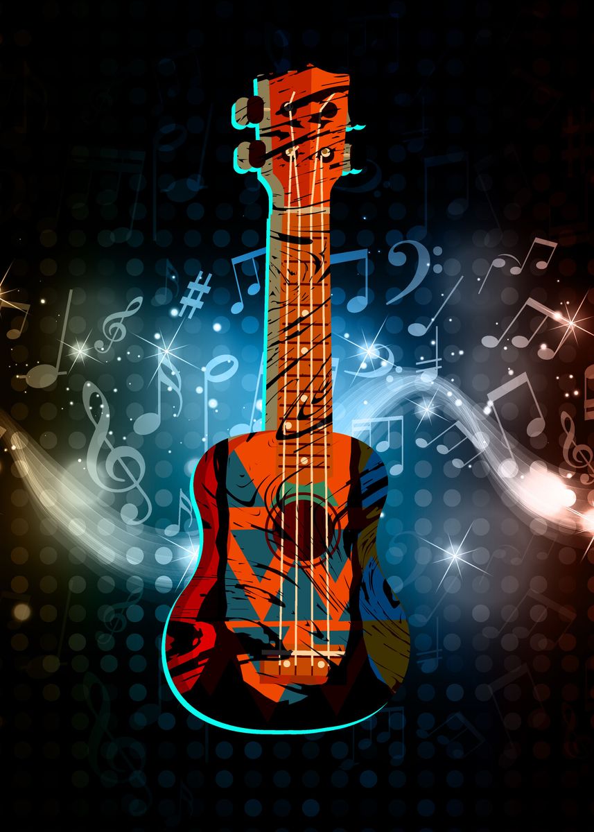 'Colorful Ukulele Guitar' Poster, picture, metal print, paint by ...