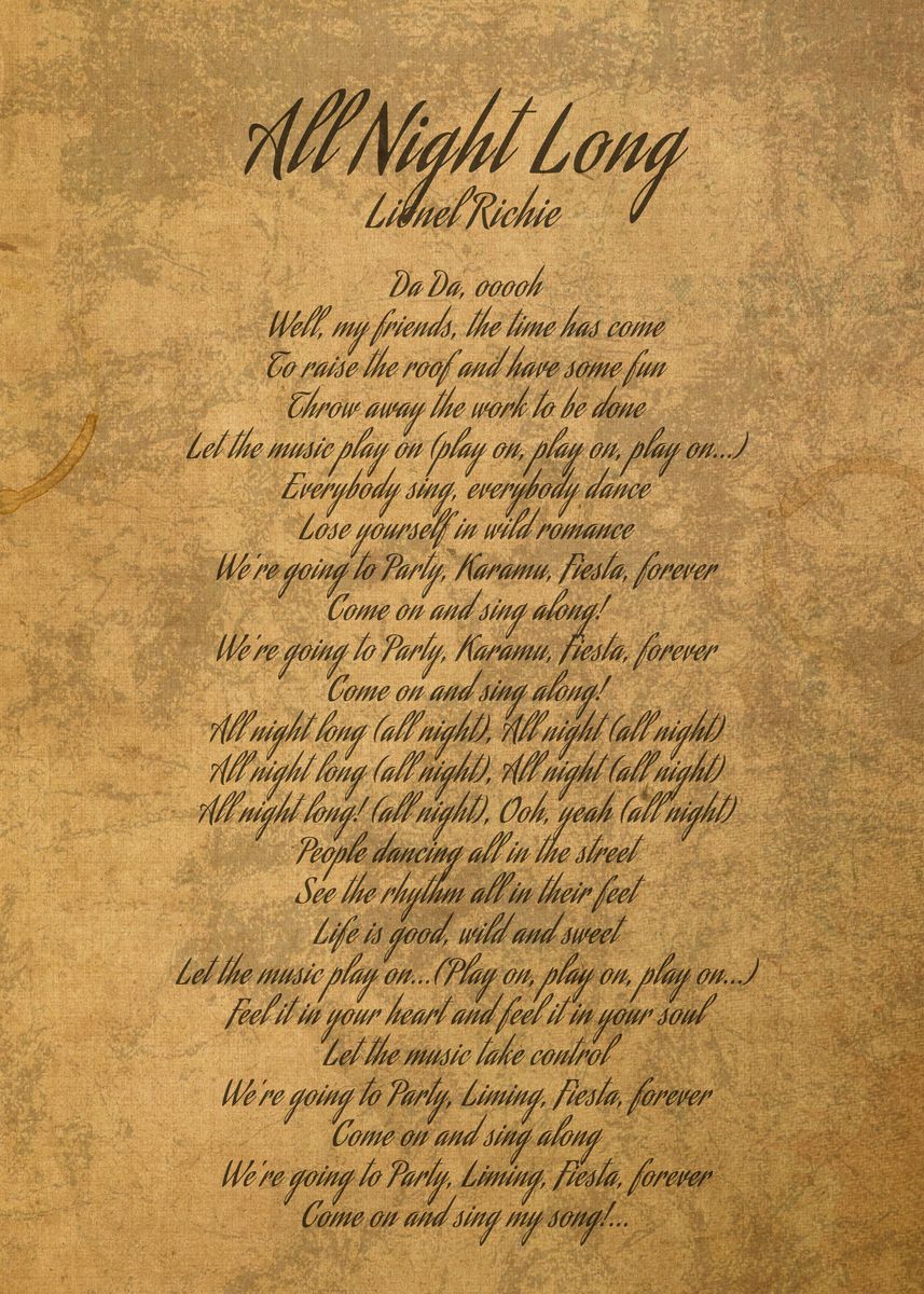 'All Night Long by Lionel R' Poster by Design Turnpike | Displate