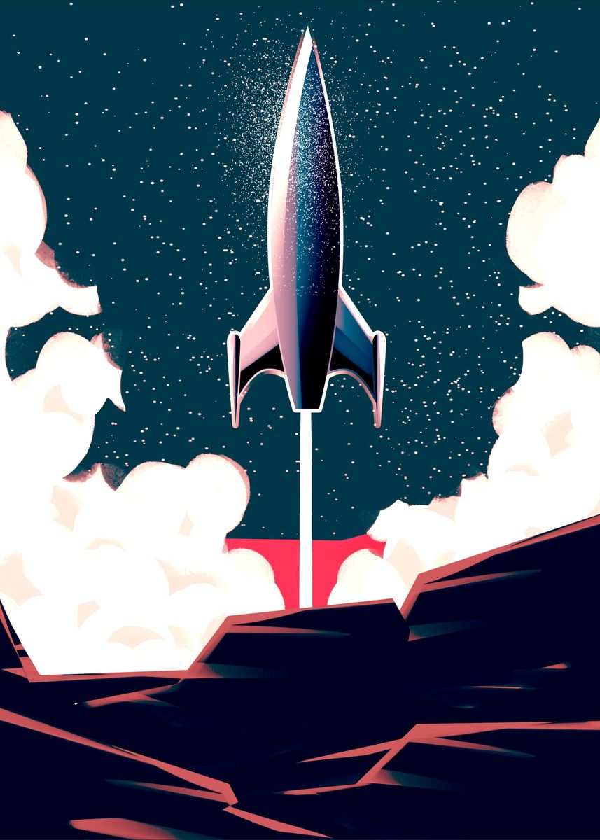 'Rocket Start in Space' Poster, picture, metal print, paint by Max Ronn ...