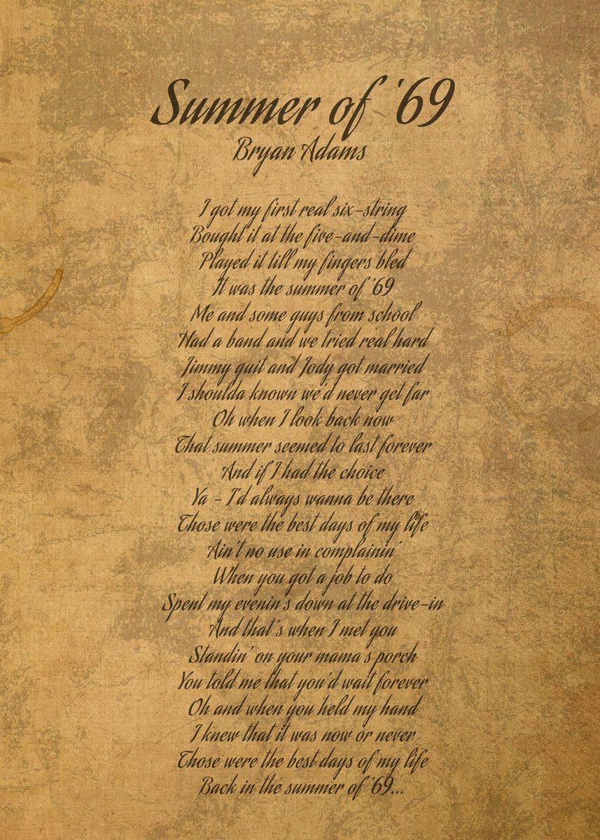 'Summer of 69 by Bryan Adam' Poster, picture, metal print, paint by ...