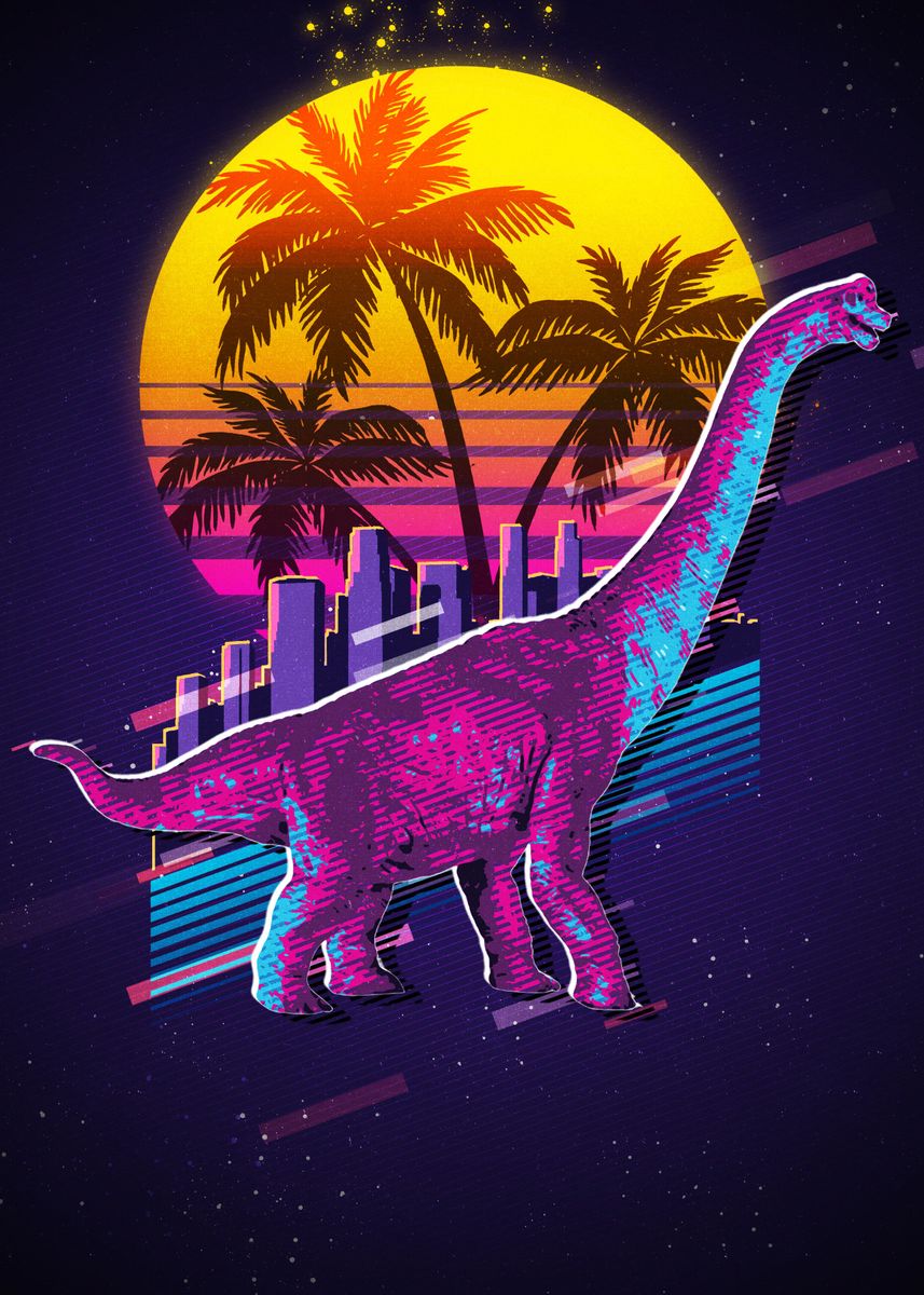 'Dinosaur animal retro' Poster, picture, metal print, paint by Ellen ...