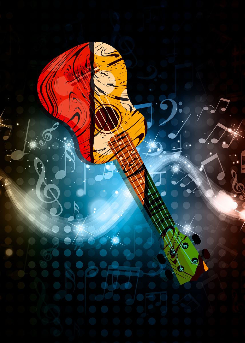 'Colorful Ukulele Guitar' Poster, picture, metal print, paint by ...