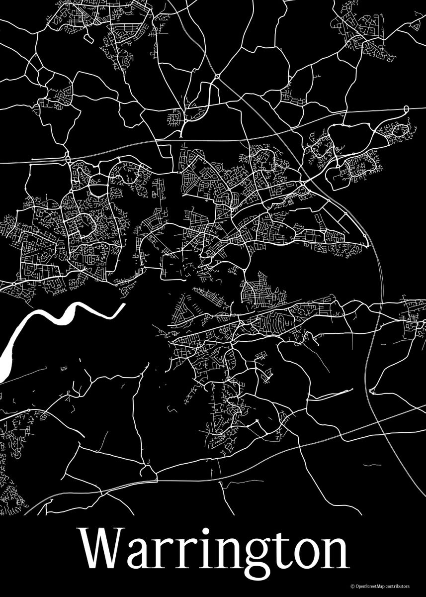 'Warrington UK Black Map' Poster, picture, metal print, paint by ...