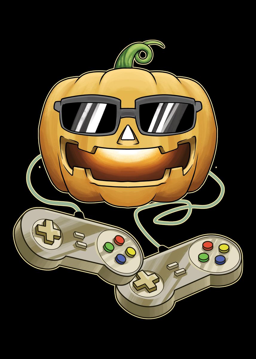'Halloween Gamer Pumpkin Co' Poster, picture, metal print, paint by ...