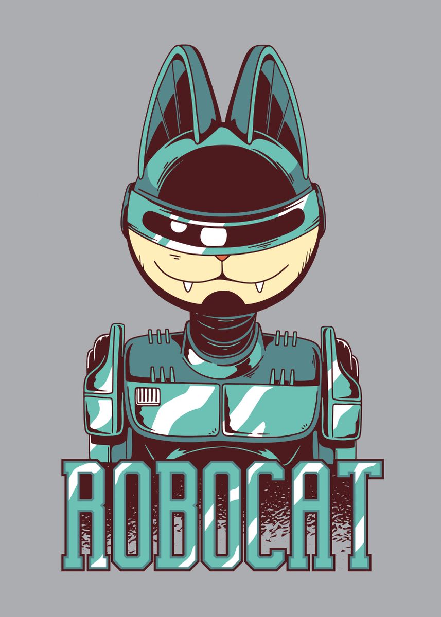 'Robocat ' Poster, picture, metal print, paint by Simon Darren | Displate