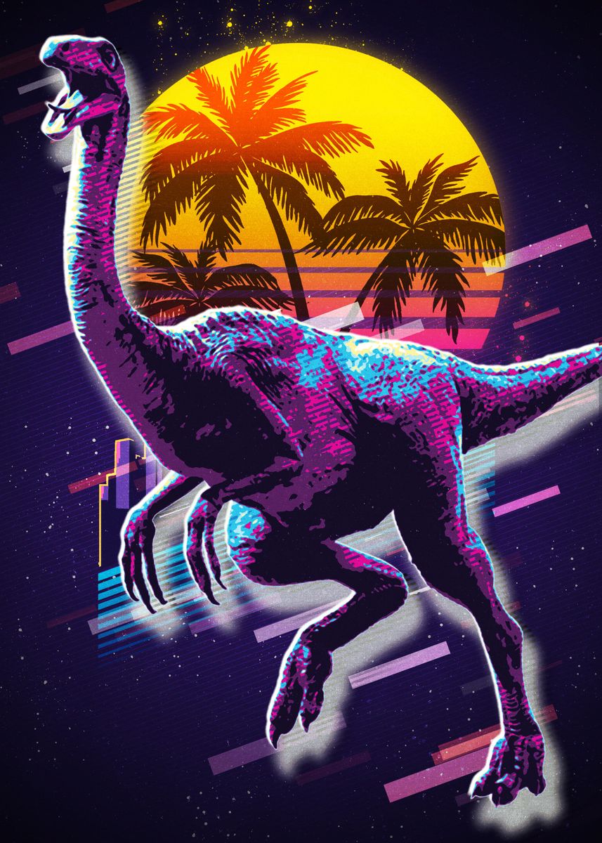 'Dinosaur Animal Retro' Poster, picture, metal print, paint by Ellen ...