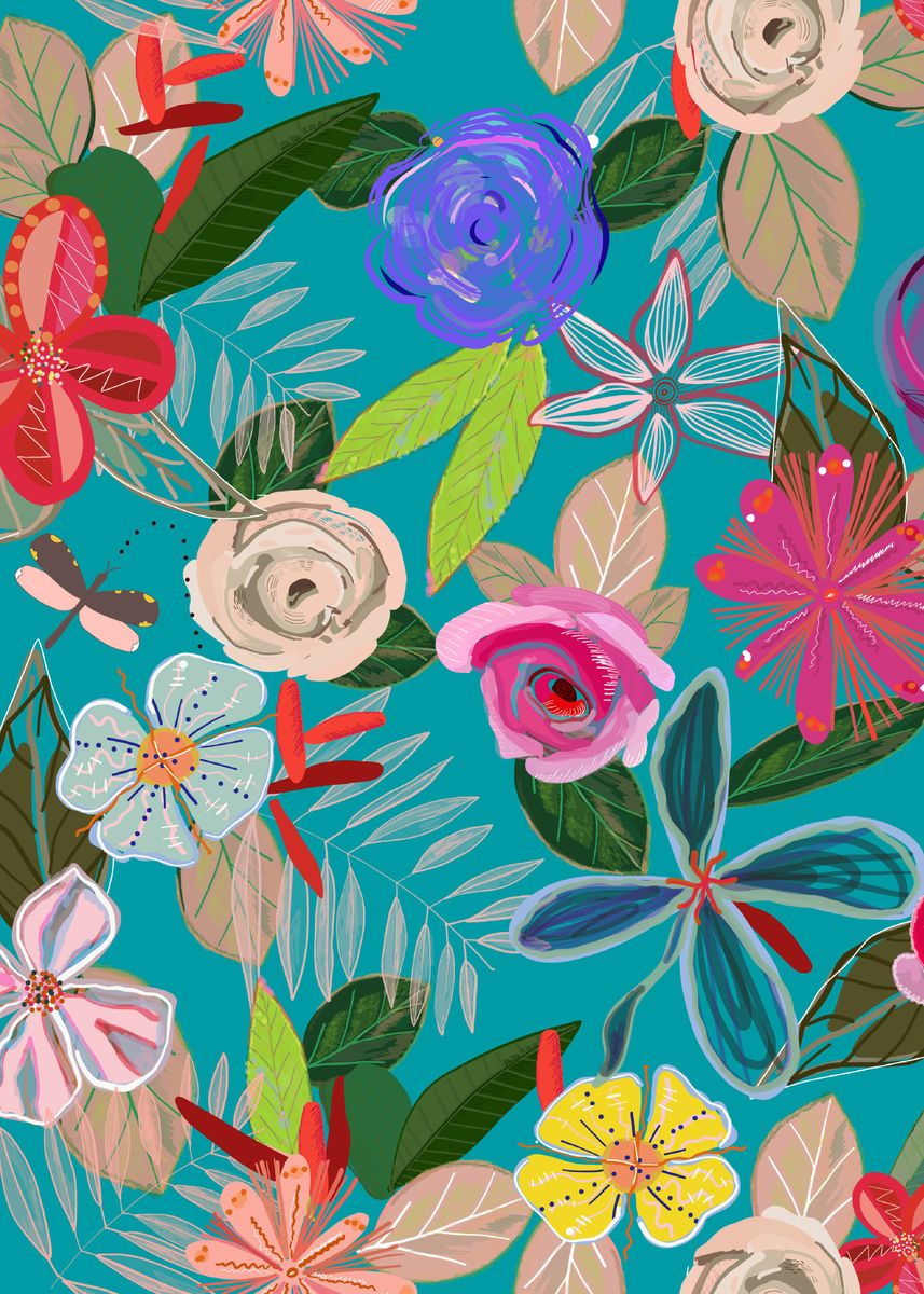 'Vivid colorful flowers ' Poster, picture, metal print, paint by Gulsen ...