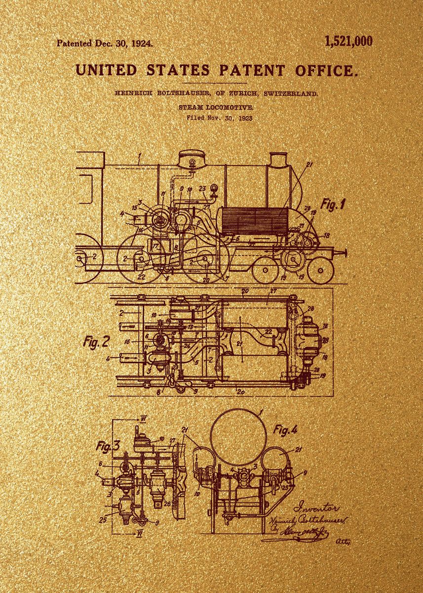 '9 Steam Locomotive Patent' Poster by Jana Lara | Displate