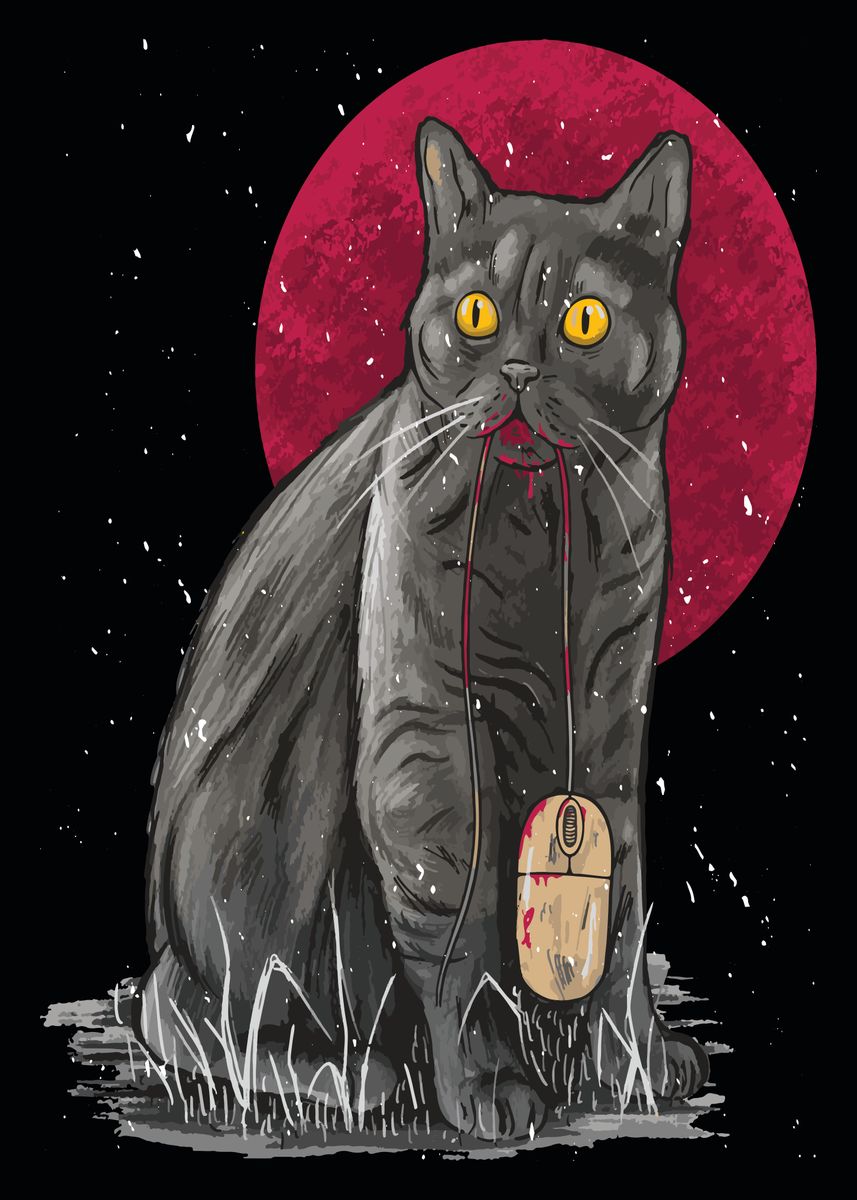 'Cat with mouse' Poster, picture, metal print, paint by Bombdesign ...